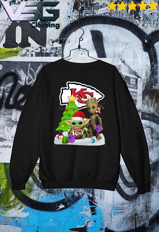 Awesome santa Groot and Baby Yoda hug Kansas City Chiefs Snow Christmas ...